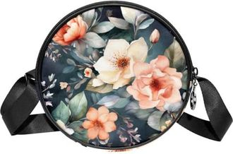 Generic Petit sac &agrave; bandouli&egrave;re rond pour femme, motif floral avec fermeture &eacute;clair, bretelles r&eacute;glables, style d&eacute;contract&eacute;, pour femmes et filles