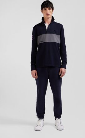 Eden Park Maillot Manches Longues En Coton Bleu Marine Broderie Manche 10 Coupe Regular