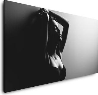 Paul Sinus Art Frau in Unterwäsche 120x 60cm Panorama Leinwand Bild XXL Format Wandbilder Wohnzimmer Wohnung Deko Kunstdrucke
