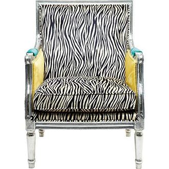 Kare Design Design Loungesessel Regency Zebra, 78128, bequemer XL Lese/TV-Polstersessel mit Armlehne, schwarz-weiss silber (H/B/T) 98x70x68cm