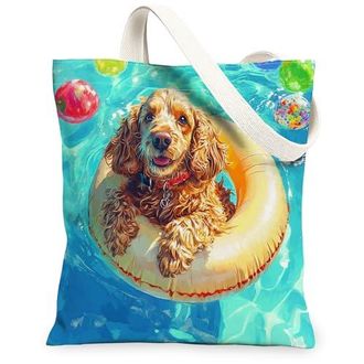 Generic Sac fourre-tout amusant en toile pour le shopping, 33 x 38 cm, sac &agrave; bandouli&egrave;re r&eacute;utilisable pour femme, peinture danimaux domestiques, d&eacute;coration ca