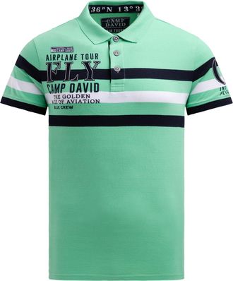 Camp David Herren Kurzarmpolo mit Streifen-Design und Artworks Flight Green, 4XL