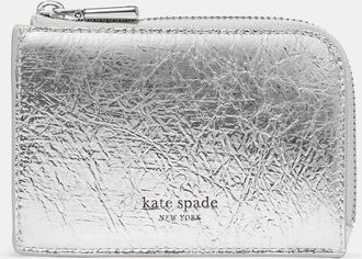 Kate Spade New York Kate Spade Crinkle Metallic Mini Rei&szlig;verschluss-Kartenetui f&uuml;r Frauen in Silber | Leder