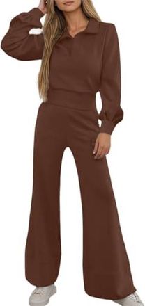 Generico Pyjama automne et hiver pour femme Ensemble de v&ecirc;tements confortables 2 pi&egrave;ces Sweat-shirt et pantalon larges pour la maison, Caf&eacute;, XXL