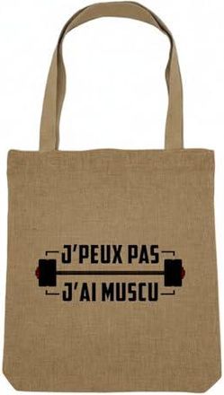 Fabulous Sac Shopping Tote Bag Aspect Lin - JPeux Pas Jai Muscu Salle de Sport Musculation - Sac de Courses Toile Epaisse 360g Beige Naturel Cabas Port&eacute; Epaule
