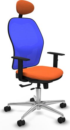 Piqueras y Crespo B&uuml;rostuhl mit 1D-Armen, h&ouml;henverstellbare Lendenwirbelst&uuml;tze und festes Kopfteil, ausgestattet mit Syncro/Traslack und injiziertem Schaumstoff, Blau/O