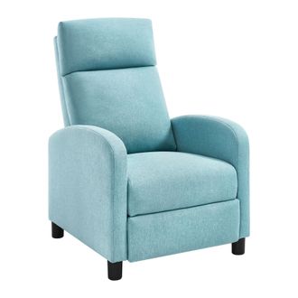 Woltu Relaxsessel, mit Liegefunktion Schlaffunktion, mit hocker, verstellbar, Wohnzimmer Schlafzimmer, Polster, 89 x 102 x 65,5 cm, Leinen, Blau