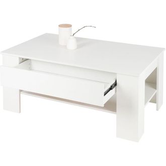 ML Design ML DESIGN Table Basse Blanc avec 1 Tiroir et une &Eacute;tag&egrave;re, 110&times;65&times;48 cm, Agglom&eacute;r&eacute;, Table dAppoint Moderne, Table de Salon &Eacute;l&eacute;gante, Table de Canap&eacute;