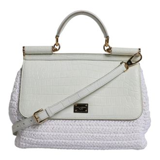 Dolce & Gabbana Rafia Leder Top Handle Crossbody Bag - - Bags - Damen - Wei&szlig; - ONE SIZE