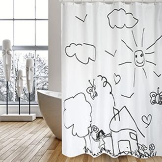 MSV Anti-Schimmel Duschvorhang - Anti-Bakteriell, waschbar, wasserdicht, Polyester, 180x200cm Kindergarten Weiß Schwarz