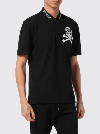 Philipp Plein Polo en coton avec imprim&eacute; t&ecirc;te de mort et logo Hexagon