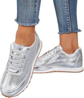 Generic Chaussures &agrave; paillettes &agrave; lacets pour femme - Chaussures basses &agrave; paillettes - Chaussures de tennis &agrave; paillettes - Chaussures de mariage habill&eacute;es - C