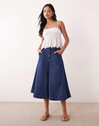 Arket Jupe-culotte en jean - Bleu moyen d&eacute;lav&eacute;