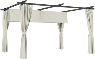 OUTSUNNY Pergola 3 x 4 m toile toit r&eacute;tractable 4 rideaux ajustables m&eacute;tal noir polyester haute densit&eacute; 180g/m&sup2; cr&egrave;me