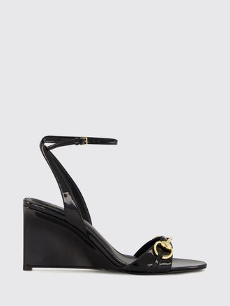 Gucci Sandalen mit hohem Keilabsatz aus Lackleder mit Horsebit-Detail und Riemen