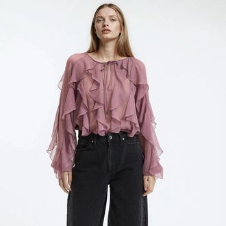 La Redoute Collections Chemise Col Rond Volant&eacute;e Manches Longues