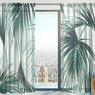 Mnsruu Window Gardinen, Tropical Palm Jungle Leaves Weiche T&uuml;ll Voile Vorh&auml;nge f&uuml;r Wohnzimmer Schlafzimmer 140 x 213 cm, 2 Paneele