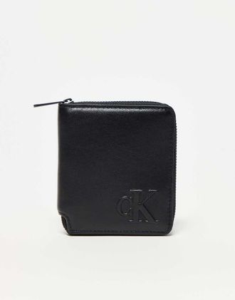 Calvin Klein Jeans - Geldb&ouml;rse aus schwarzem Echtleder mit Rei&szlig;verschluss