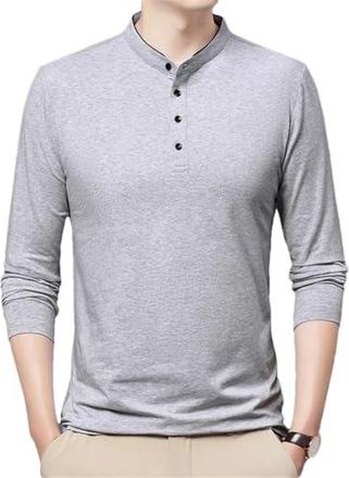 Generic Chemise décontractée à manches longues pour homme - Couleur unie - Col montant - Haut respirant, gris, XXL