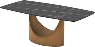 Generic POVISON Table de Salle à Manger 180cm pour 6-8 Personnes, Table à Manger avec Plateau Rectangulaire en Pierre Frittée Noir, Pied en Acier Carbone,Tabl