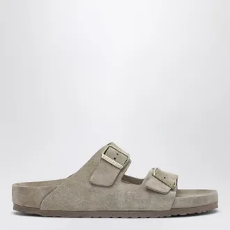 Birkenstock Arizona Slide aus Veloursleder in Taupe