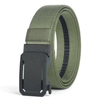 Generic Ceinture tactique en nylon double couche &eacute;paisse avec boucle automatique, ceinture &agrave; cliquet en nylon sans trous r&eacute;glable, Vert, 120 cm