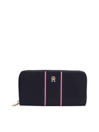 Tommy Hilfiger Geldb&ouml;rse TOMMY HILFIGER TH ICON LRG ZA NYLON CORP, Damen, dunkelblau, Textil, Kleinlederwaren, Unisex Portemonnaie, Geldbeutel mit TH-Schmucklogo