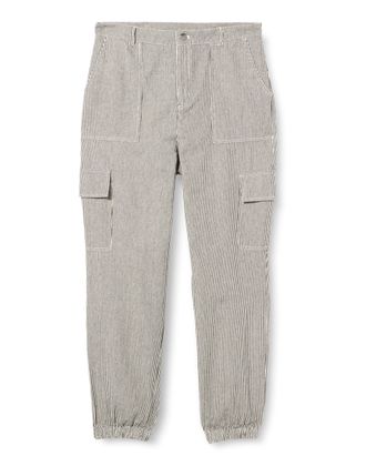 Kaffe Kaffe Damen Womens Cargo Pants Striped Casual Fit Regular Waistband Elastic Cuffs Hose, Black/White Stripe