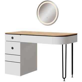 Vicco Schminktisch Mia, Weiß/Naturholz, 120 cm mit LED-Spiegel