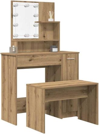 vidaXL Schminktisch-Set mit LED-Leuchten Altholz-Optik Holzwerkstoff - Vidaxl