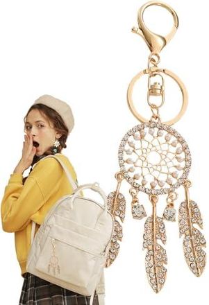 Generico Porte-clés en plumes, anneau de clé en plumes, Dream Catcher Car Pendence avec strass - Ornement porte-bonheur en plumes, jolie décoration pour sac, s