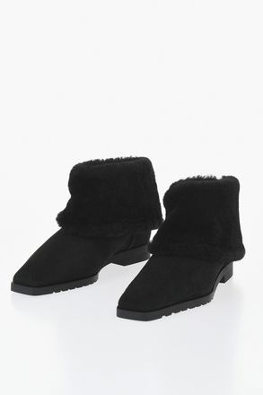 Toteme Stiefeletten aus Wildleder mit Shearling-Finish und eckiger Zehenpartie Tot&ecirc;me