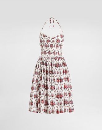 Dolce & Gabbana Small Flower Bouquet-print Poplin Dress - Frau Kleider Multicolor 44