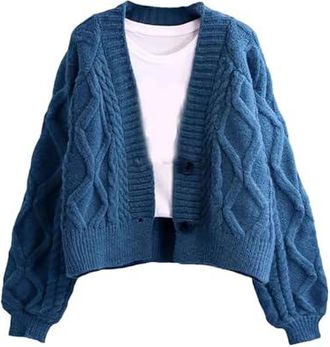 Generic Cardigan tricot&eacute; pour femme - Printemps - L&acirc;che - SLE - Haut boutonn&eacute; - Manches longues - Col en V, noir fonc&eacute;, Taille XS