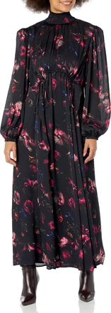 The Drop Maxikleid f&uuml;r Damen, Stehkragen, Schwarz mit Blumenmuster, von @karenbritchick, XS