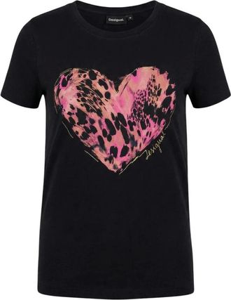Desigual Femme, Tops, Noir, Taille: 42 FR T-Shirt Imprim&eacute; &agrave; Manches Courtes et Col Rond