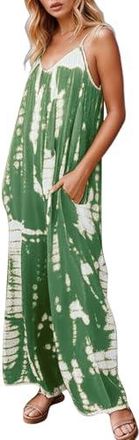 Generic Robes boh&egrave;me 2026 pour femmes, bretelles spaghetti, combinaisons, pantalons teints par nouage, d&eacute;contract&eacute;, grande taille avec poches, Vert, 4XL