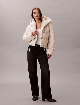 Calvin Klein Kurze Wickel-steppjacke Aus Satin - Bone White - Damen - XL