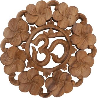 Guru Shop Geschnitztes Wandbild Deko Wandrelief - OM & Bl&uuml;ten, 28x28x2 cm