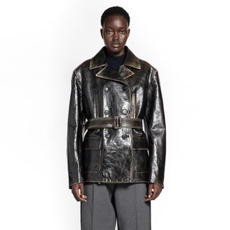 Miu Miu Double-breasted Leather Caban Jacket