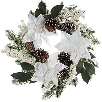 Com-Four Couronne de Porte de No&euml;l - Couronne de lAvent avec Grandes Fleurs et Paillettes - Couronne d&eacute;corative dautomne - D&eacute;coration de No&euml;l - Couronne de Tab