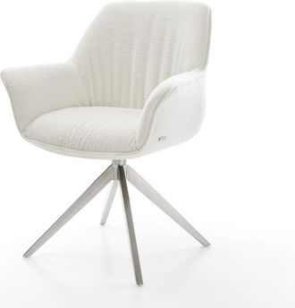 DELIFE Drehstuhl Keila-Flex mit Armlehnen Boucl&eacute; Soft Beige Kreuzgestell breit Edelstahl 360&deg; drehbar Wippfunktion, Esszimmerst&uuml;hle