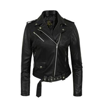 Koncept Lola Veste en cuir de mouton pour femme avec fermeture &eacute;clair crois&eacute;e, Noir, XXL