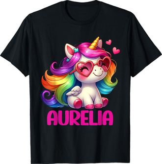 BDAZ Aurelia Personalisierter Name, buntes Einhorn f&uuml;r Damen und M&auml;dchen T-Shirt