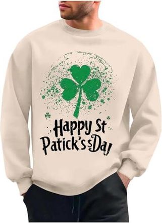 Generic Sweat-shirt de la Saint-Patrick 2026 pour homme - Vert irlandais - Manches longues - Imprim&eacute; tr&egrave;fle - Vintage - Chemisier porte-bonheur - Chemise d&eacute;co