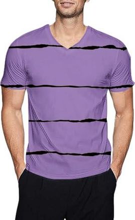 Generic T-shirt d&eacute;contract&eacute; &agrave; rayures pour homme 2026 - Col en V - Imprim&eacute; &agrave; manches courtes - Pour entra&icirc;nement int&eacute;rieur et ext&eacute;rieur, violet, XXL