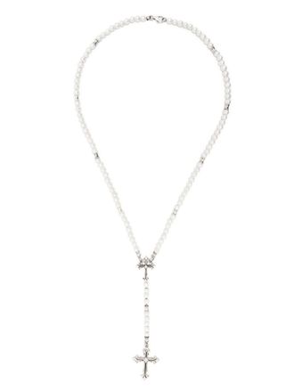 Emanuele Bicocchi collier en perles à pendentif croix - Blanc