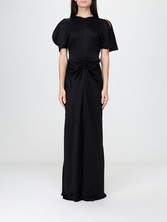Victoria Beckham Robe de soir&eacute;e longue Isabella en cr&ecirc;pe &agrave; manches courtes