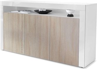 Vladon Sideboard Valencia, Made in Germany, Kommode mit 3 T&uuml;ren und 1 offenem Fach, Wei&szlig; matt/Schwarz Hochglanz/Wei&szlig; Hochglanz (155 x 92 x 40 cm)
