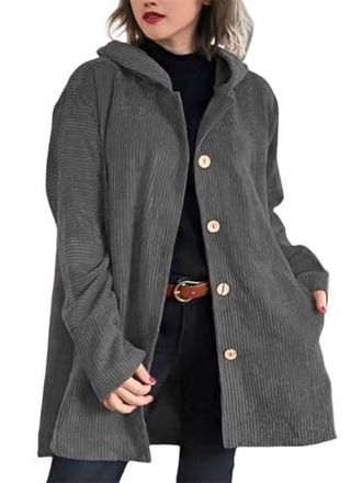 Generic Vestes dhiver décontractées à manches longues en velours côtelé à capuche pour femme avec poches, gris, 3XL